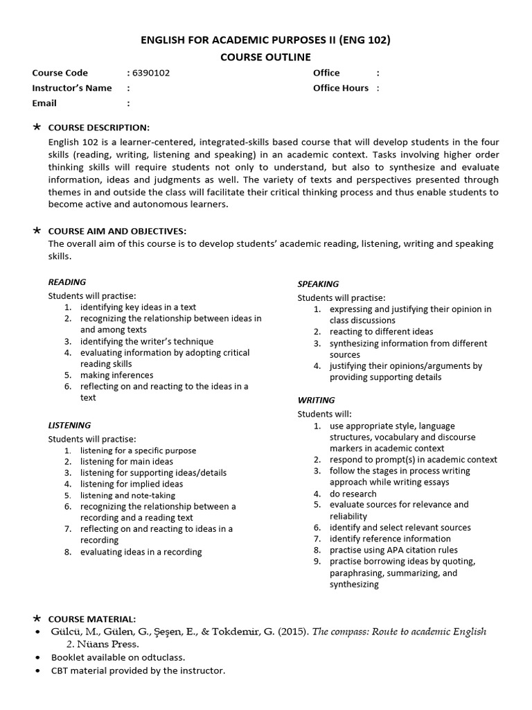 2020-2021 Spring Term ENG 102 Course Outline | PDF | Critical Thinking ...