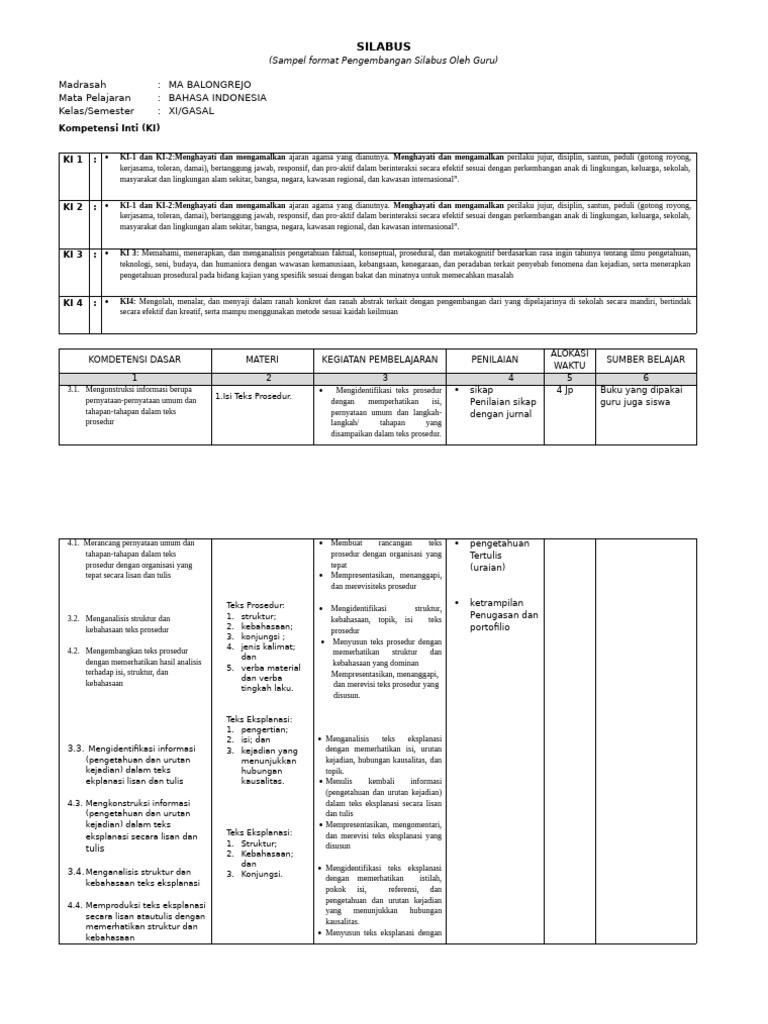 Silabus B.indo Kelas XI Ganjil | PDF