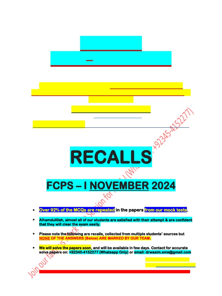 19 November 2024 FCPS1 Recalls | PDF | Heart | Vein