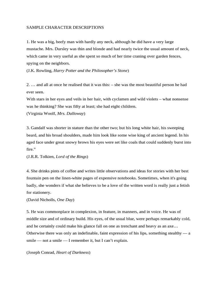 SAMPLE CHARACTER DESCRIPTIONS | PDF
