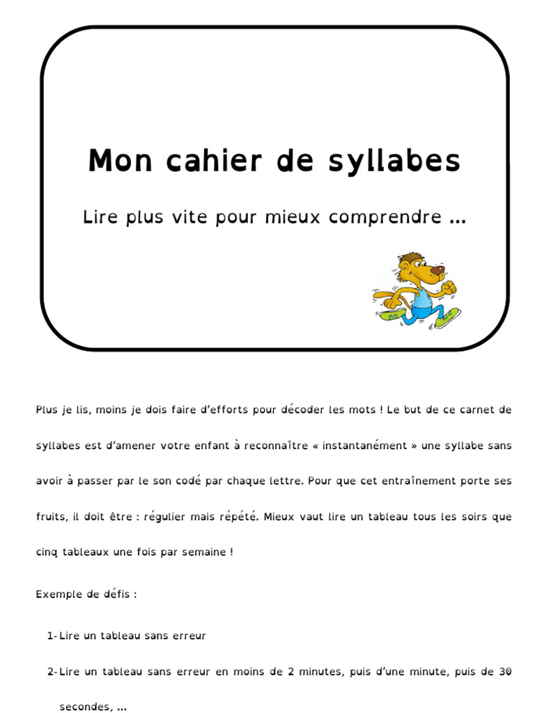 Cahier de Syllabes Niveau 1 Opendys | PDF