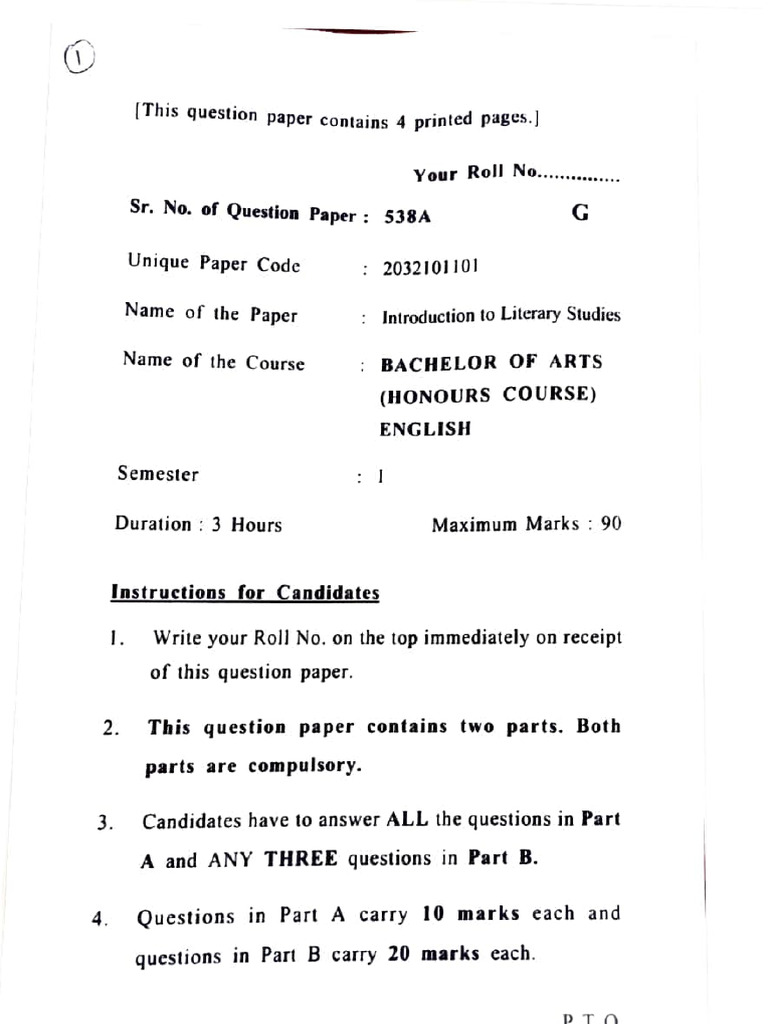 ILS Sem 1 Final Exam Question Paper - 2023 | PDF | Poetry