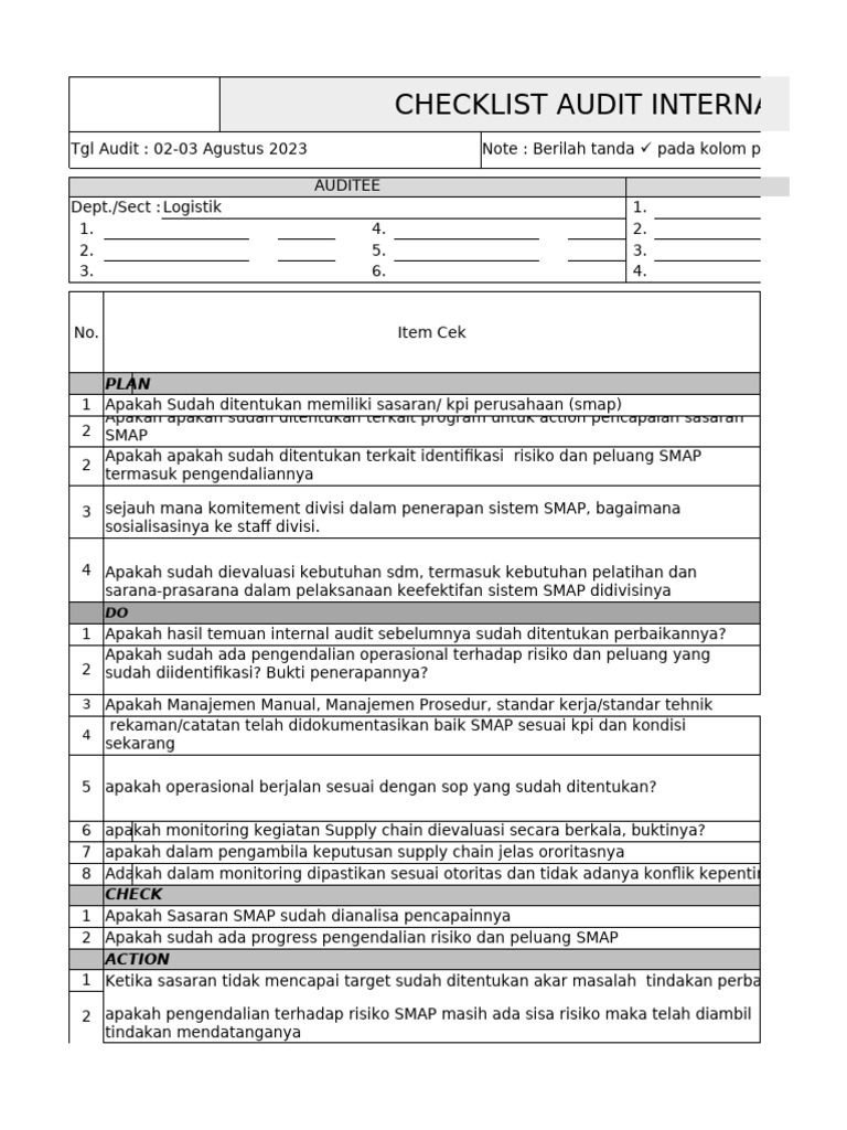 Checklist Audit Internal Logistik | PDF