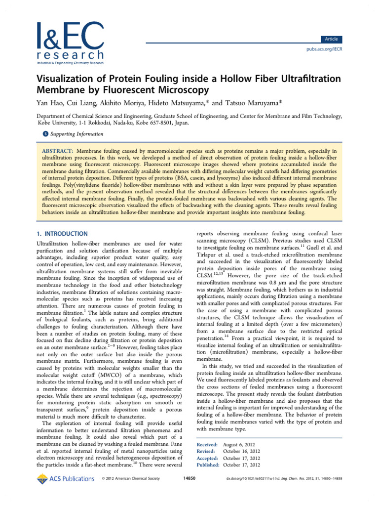 2012, Hao, Visualization of Protein Fouling Inside A Hollow Fiber ...