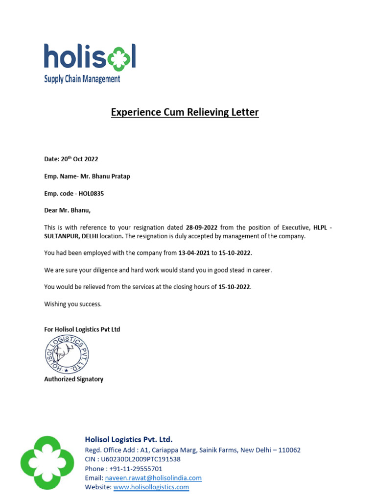 BHANU EXP CUM REL LETTER | PDF