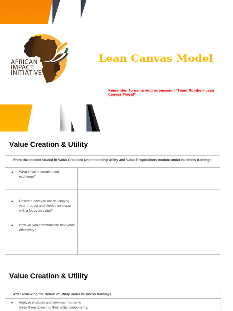 (Template) Value Creation, Utility & Lean Canvas Model Deliverable ...