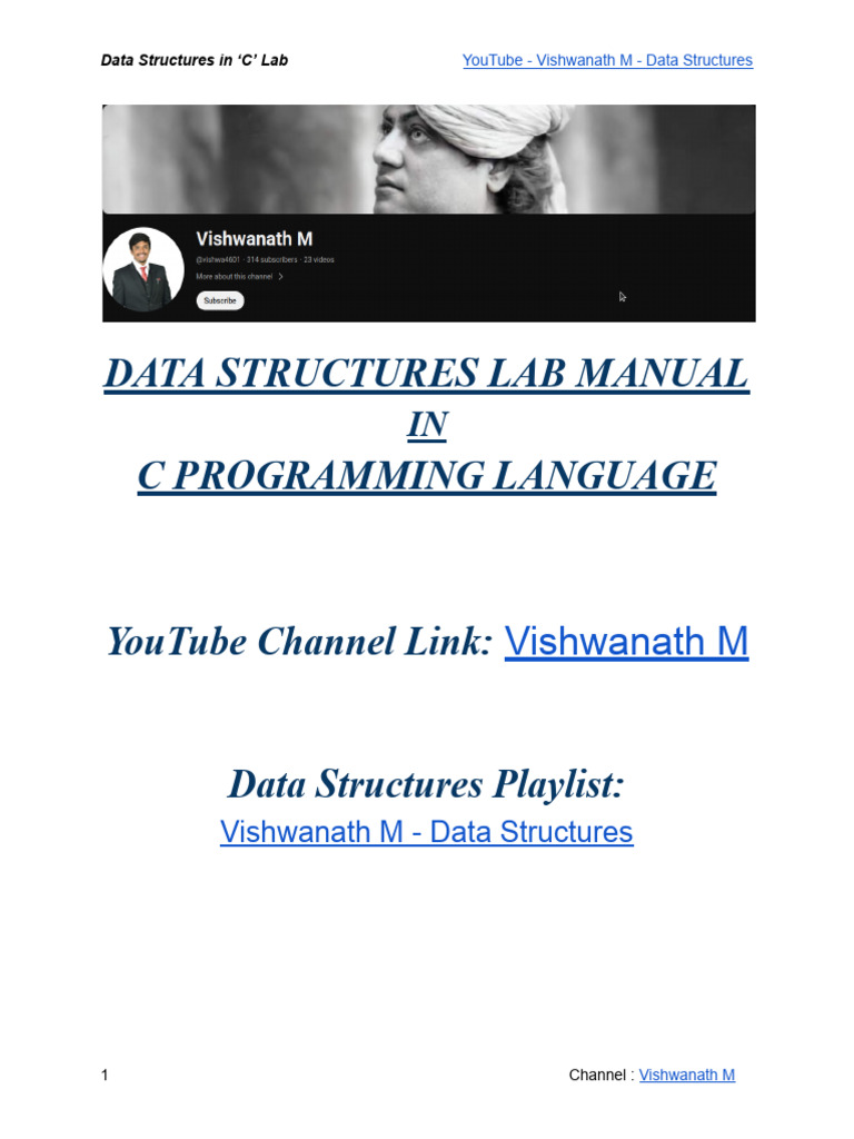 Vishwanath M Data Structures Lab Manual | PDF | Computer Programming | Computer Science