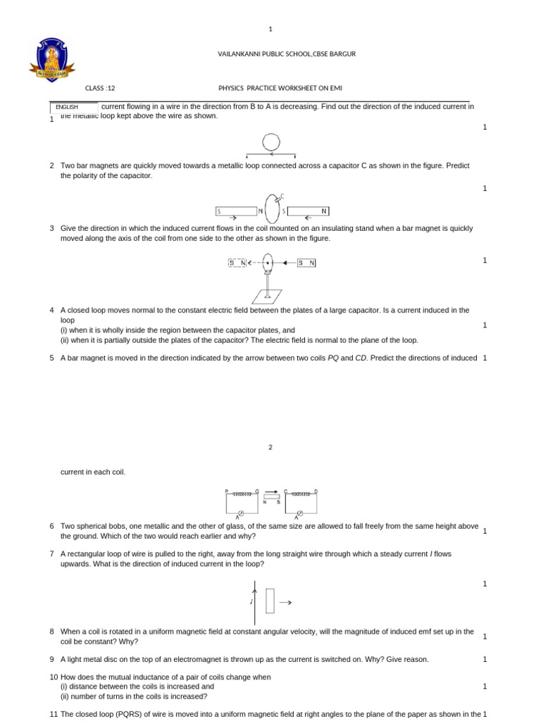 Physics-EMI Q | PDF | Inductance | Electromagnetic Induction