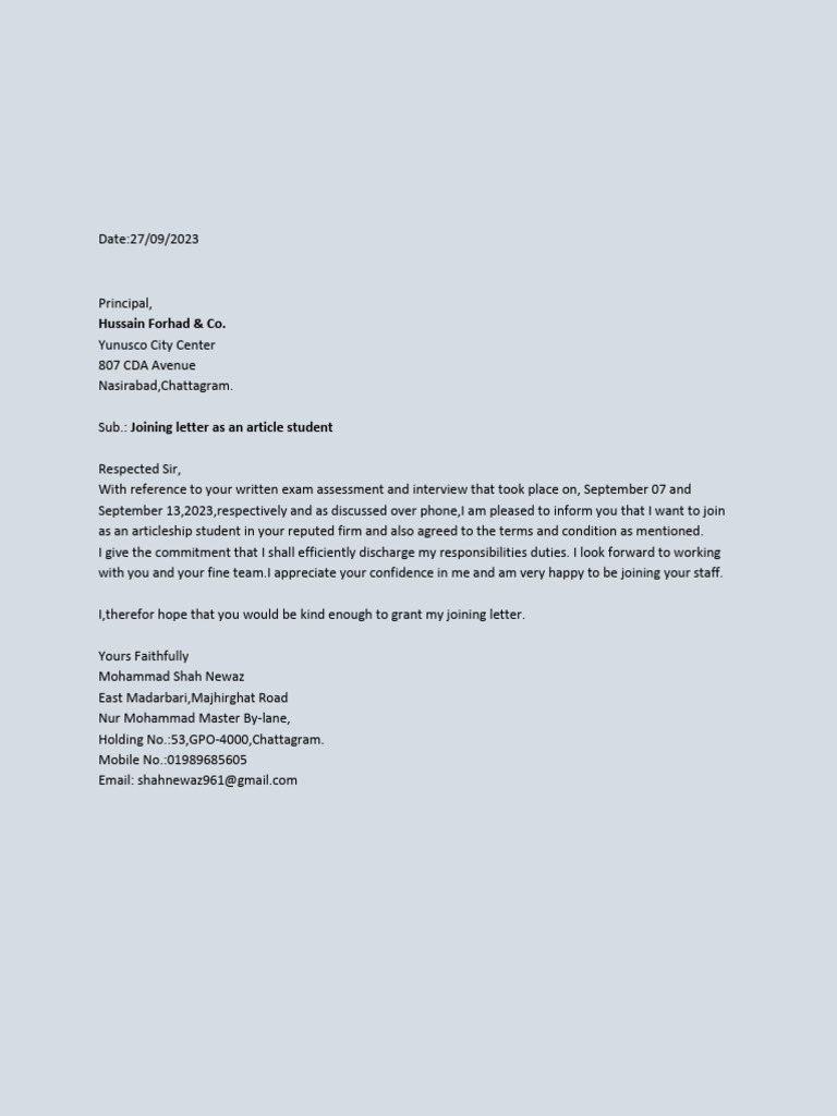 Joining Letter | PDF