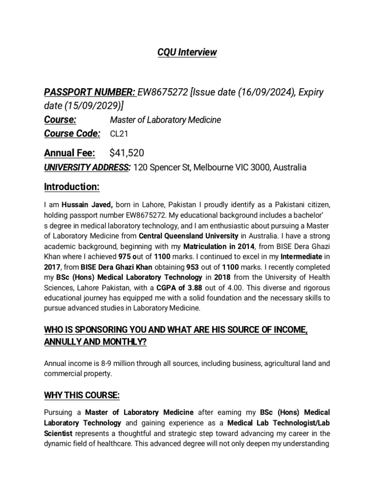 CQU I terview | PDF | Pathology | Medical Laboratory