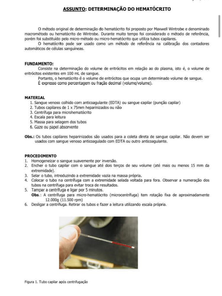 Determinação de Hematócrito | PDF