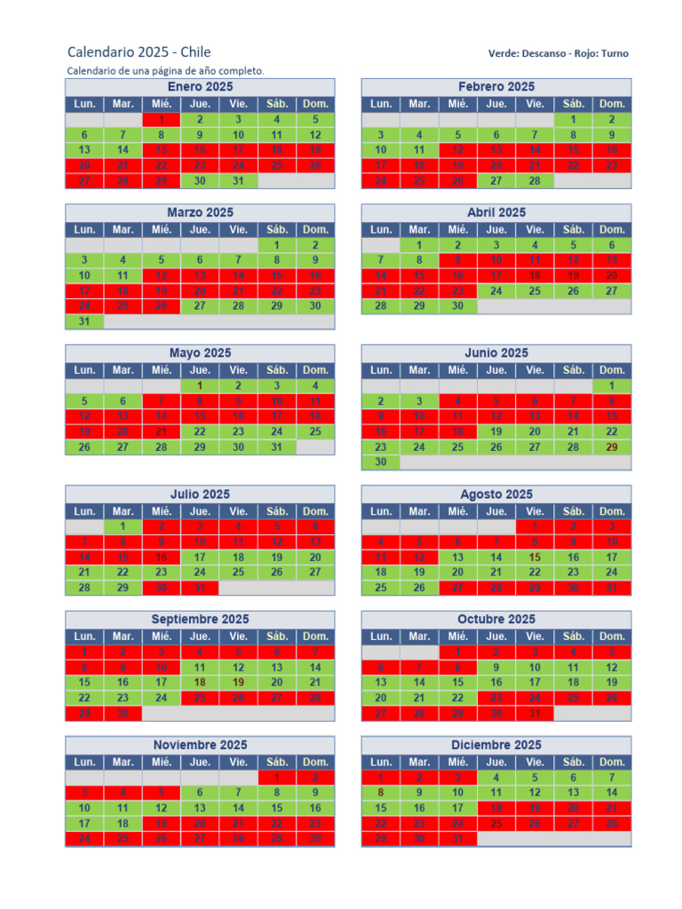 Calendario 2025 turno | PDF