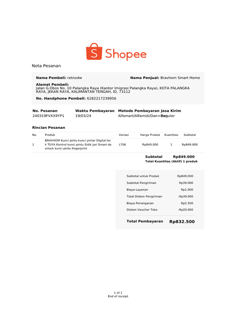 Invoice Shopee | PDF