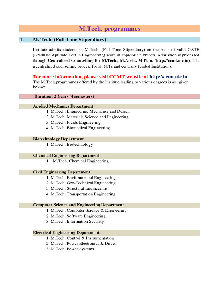 Information_MTech_programmes_2017 | PDF | Engineering | Master's Degree
