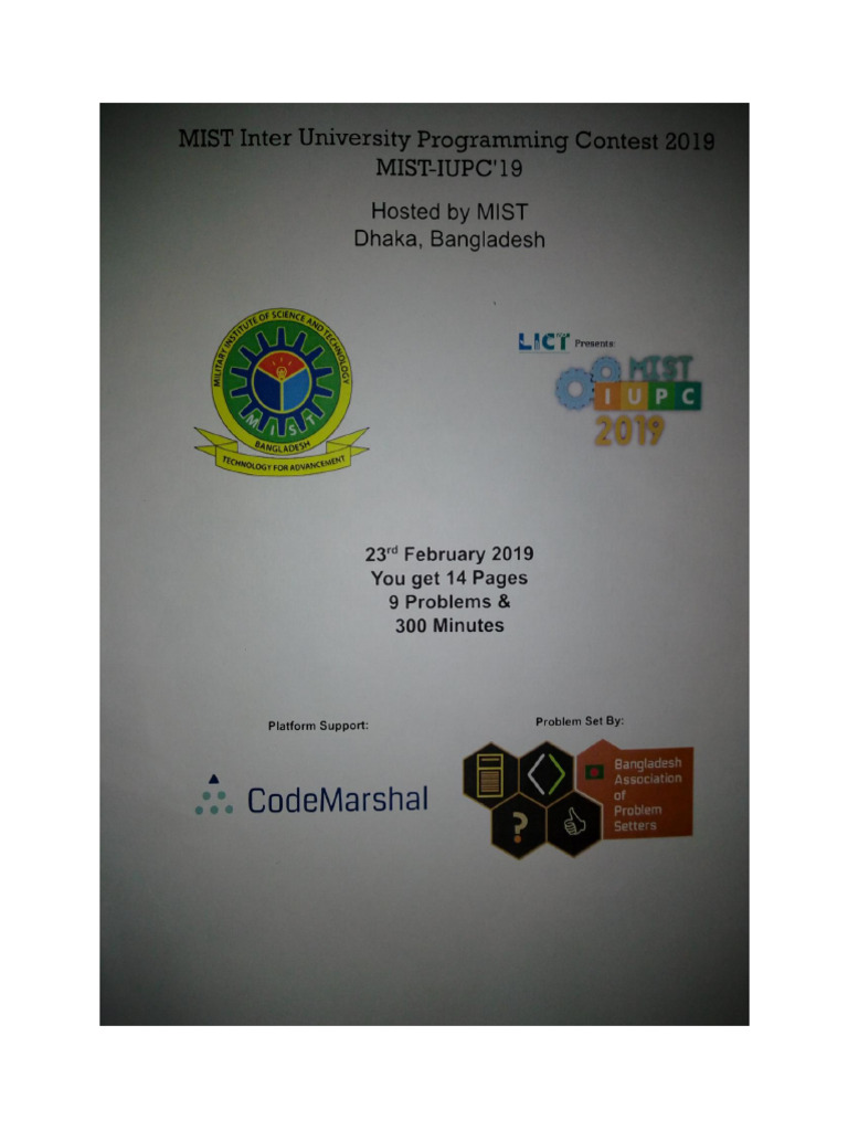 MIST IUPC 2019 Full Problemset | PDF