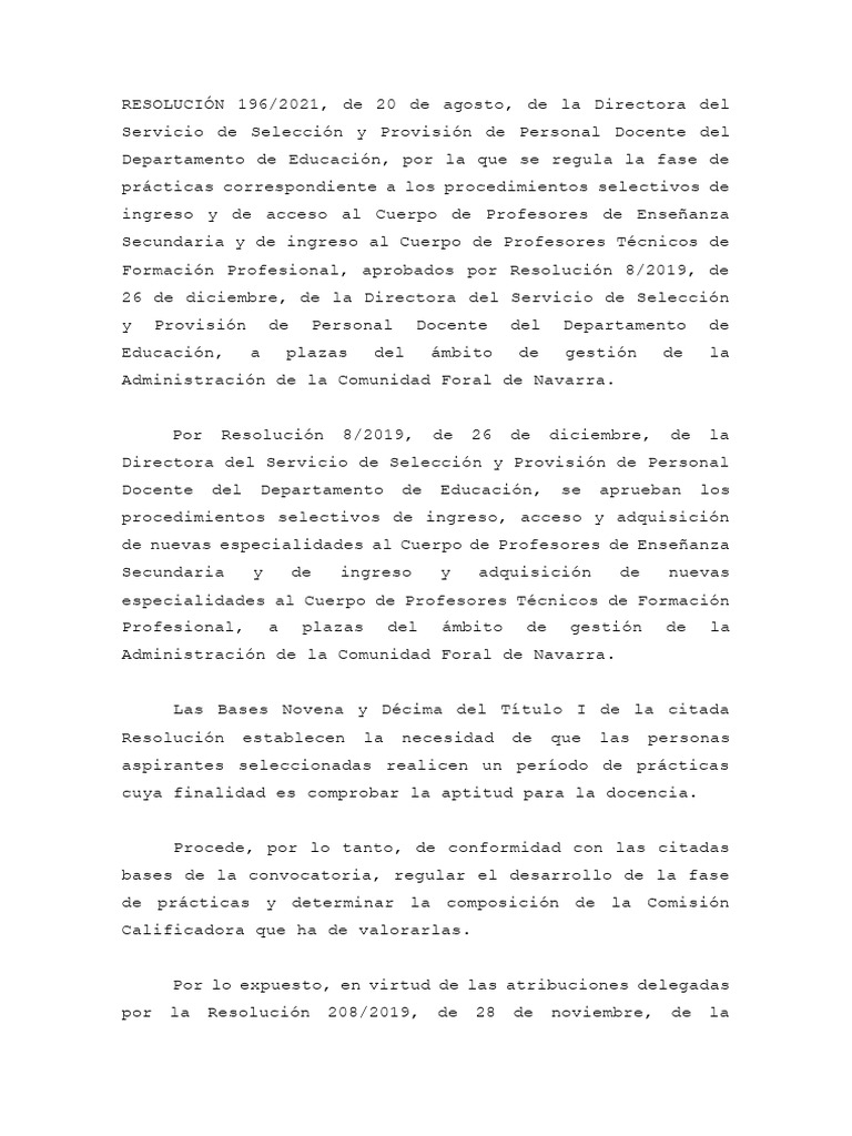 Resol 196 2021 Fase de Practicas ESO FP | PDF | Maestros | Desarrollo profesional