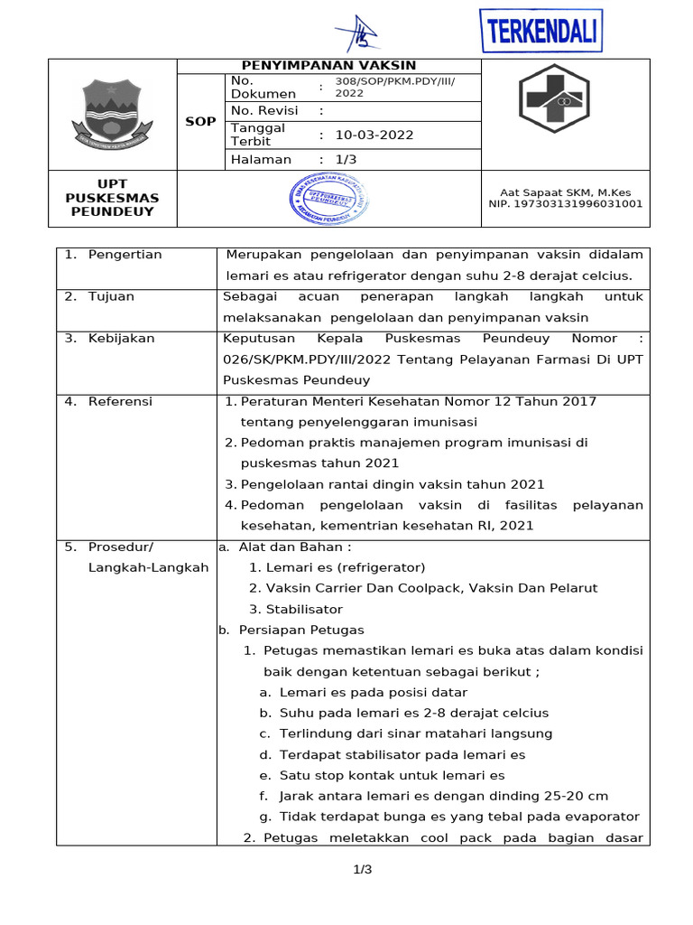 4. SOP penyimpanan vaksin blm | PDF