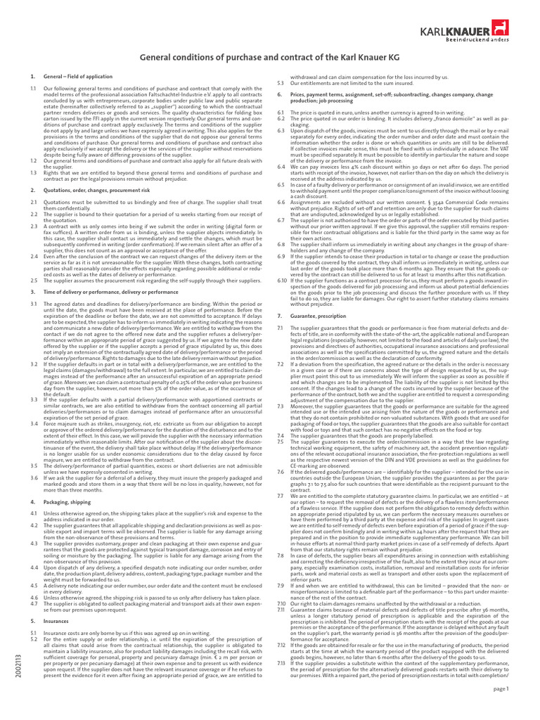 General Conditions of Purchase and Contract | PDF | Contractual Term ...