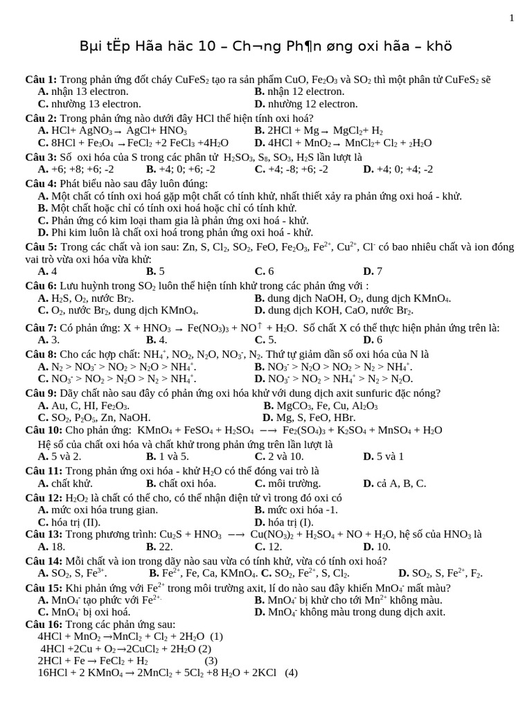 Bai tap Chuong oxi hoa khu 10 | PDF