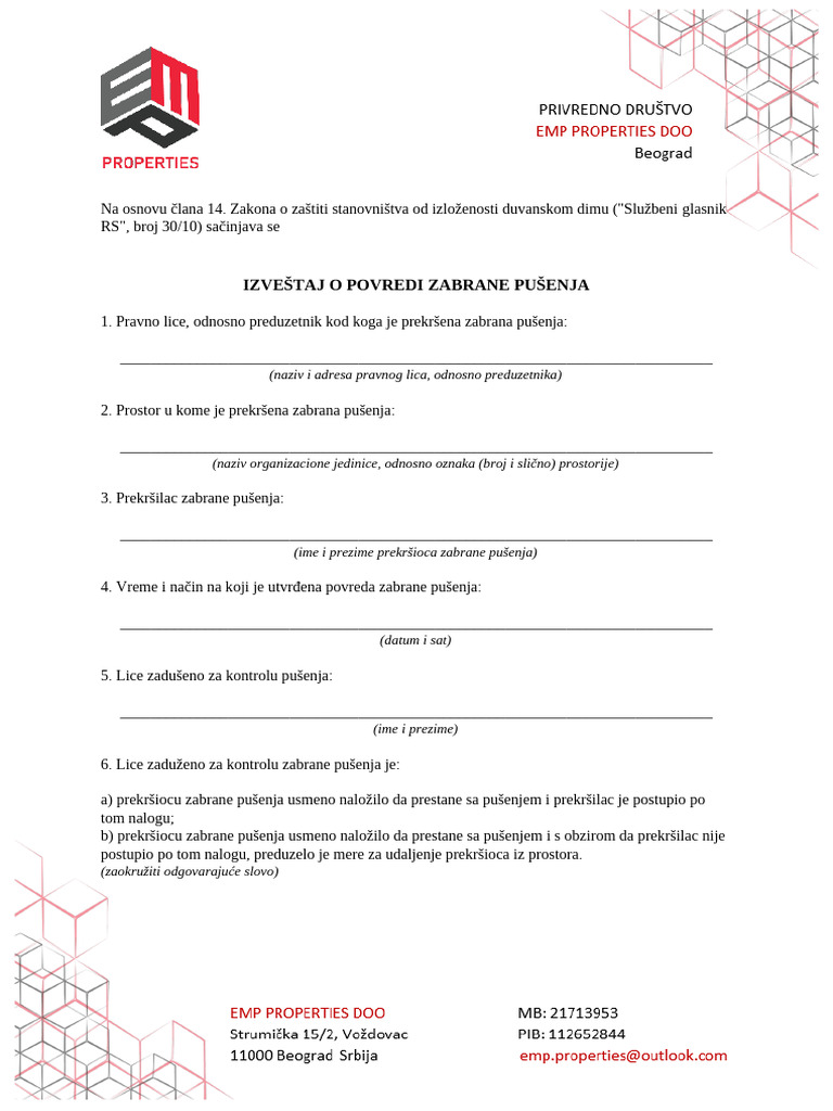 Izvestaj o Povredi Zabrane Pusenja | PDF
