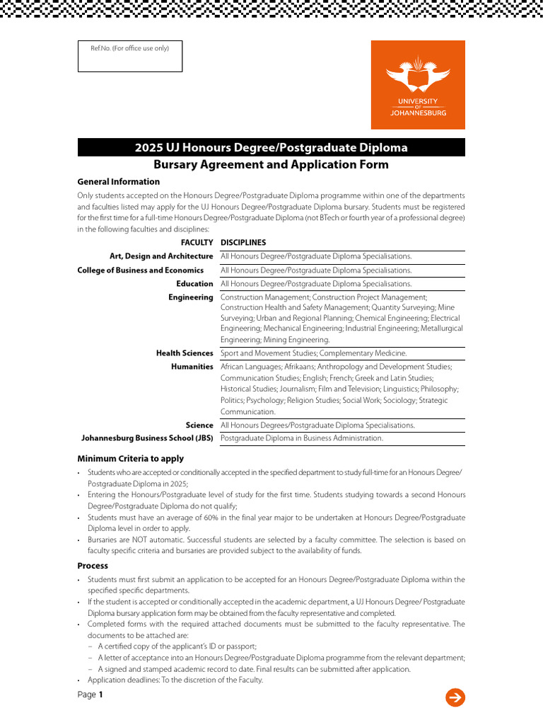 UJ_HonsPGDip_Bursary_Application_Form 2025 | PDF | Postgraduate ...