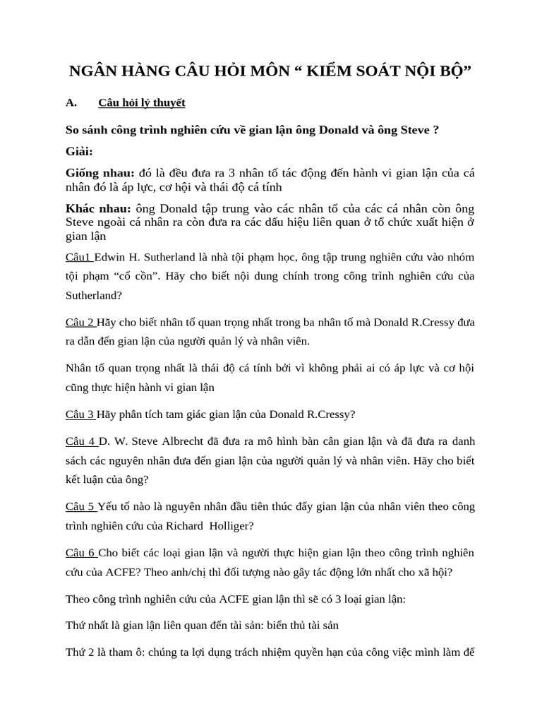 Lời giải môn KSNB thi cuối kỳ | PDF