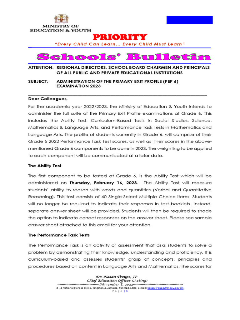 Priority Bulletin 160 - 2022 - Administration of The Primary Exit ...