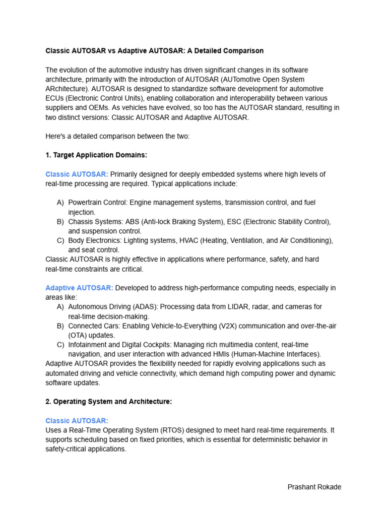 Classic Vs Adaptive AUTOSAR | PDF | Computing | Computer Engineering