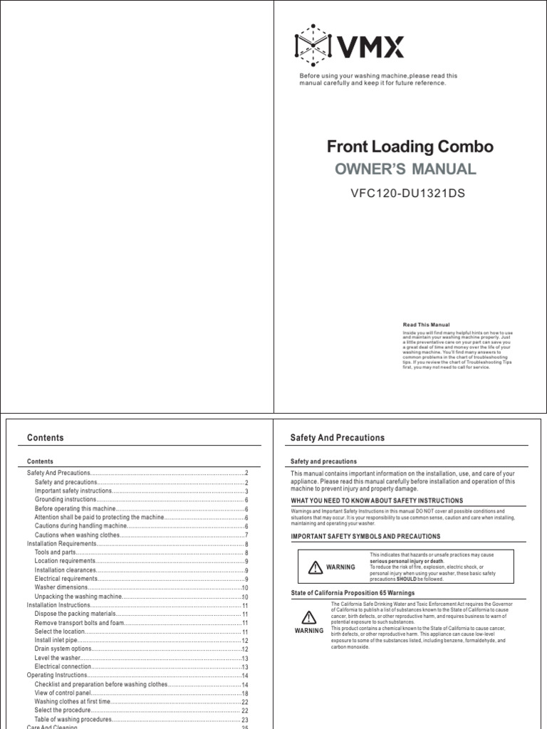 VMXComboW-DManual | PDF | Washing Machine | Ac Power Plugs And Sockets
