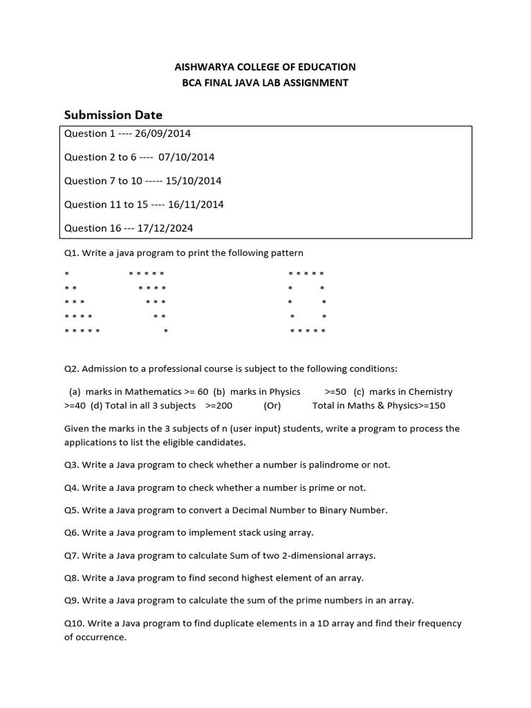 Bca Final Java Lab Assignment Pdf User Computing Command Line