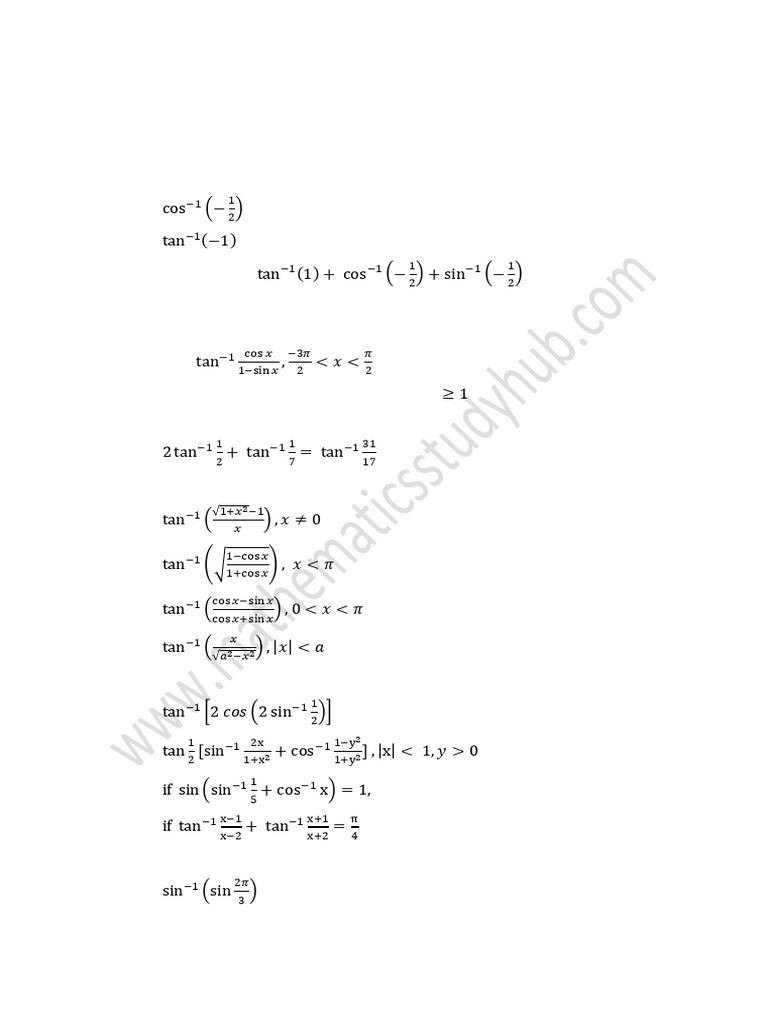 Important Inverse Trigonometric Questions | PDF | Trigonometric ...