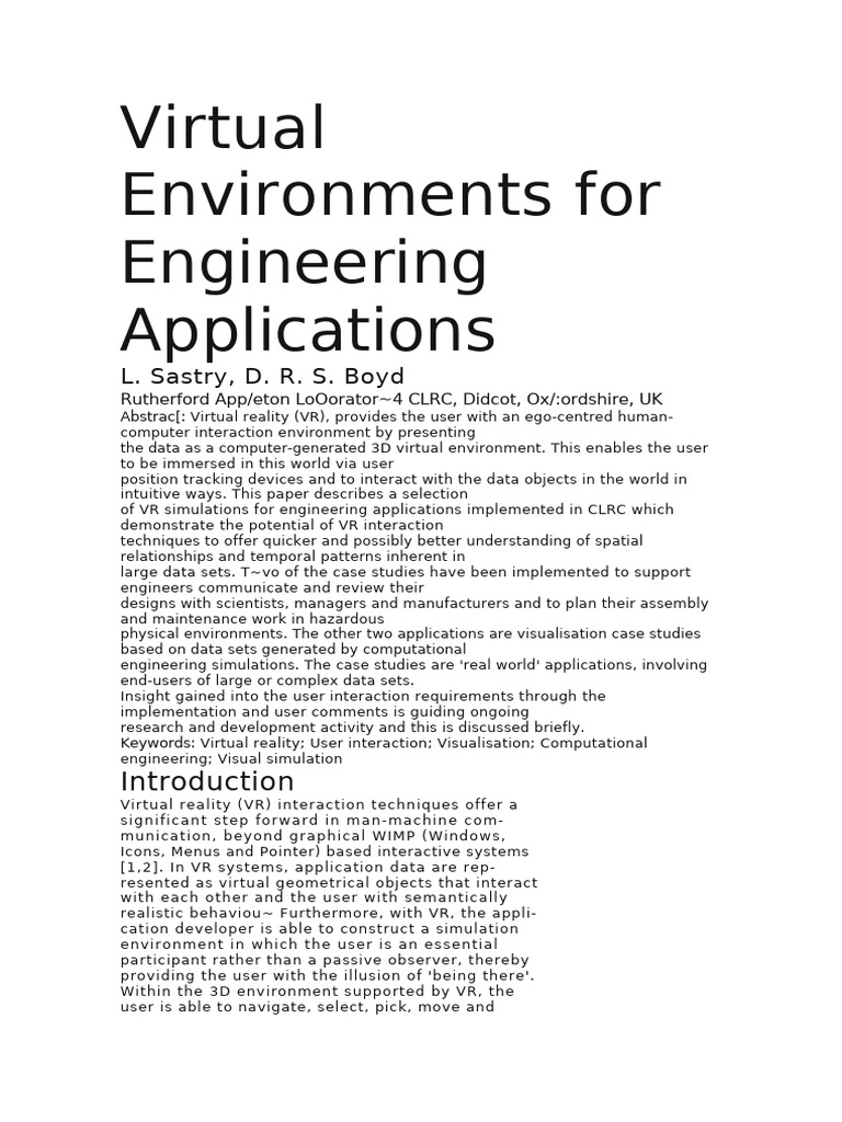 Virtual Environments For | PDF | Virtual Reality | Visualization (Graphics)