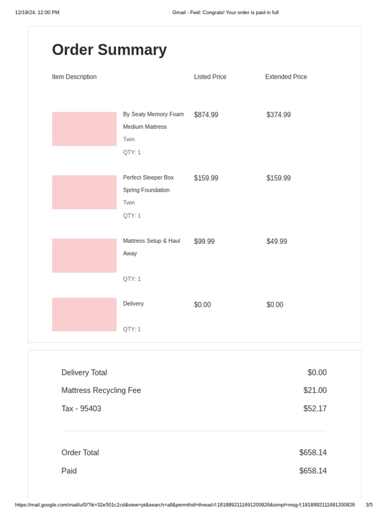 Mattress Receipt | PDF