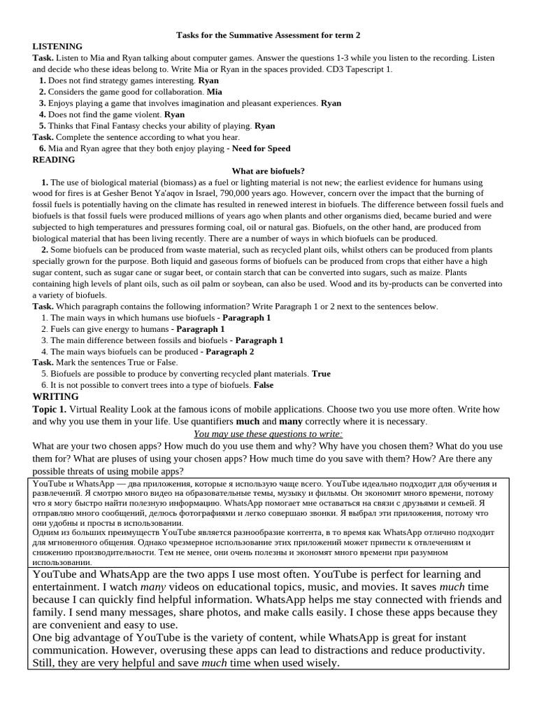 Tasks for the Summative Assessment for term 2 | PDF | Biofuel | Fuels