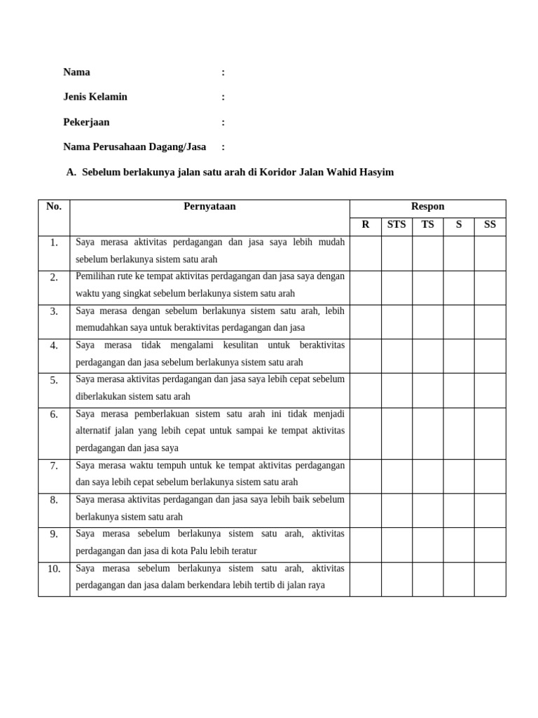CONTOH KUISIONER | PDF