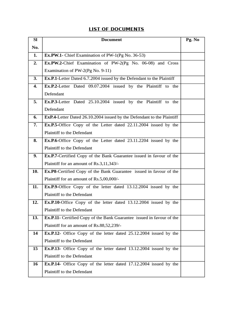 Document List of Legal Exhibits | PDF | Common Law | Legal Concepts