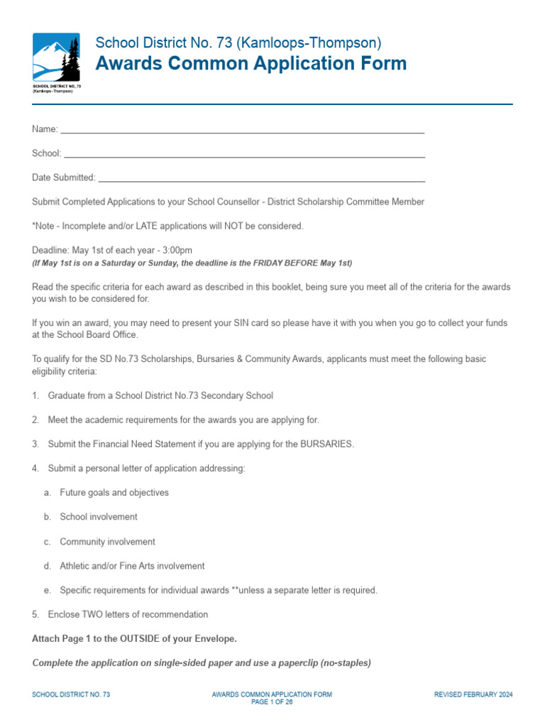 Awards Common Application Form 2024 | PDF