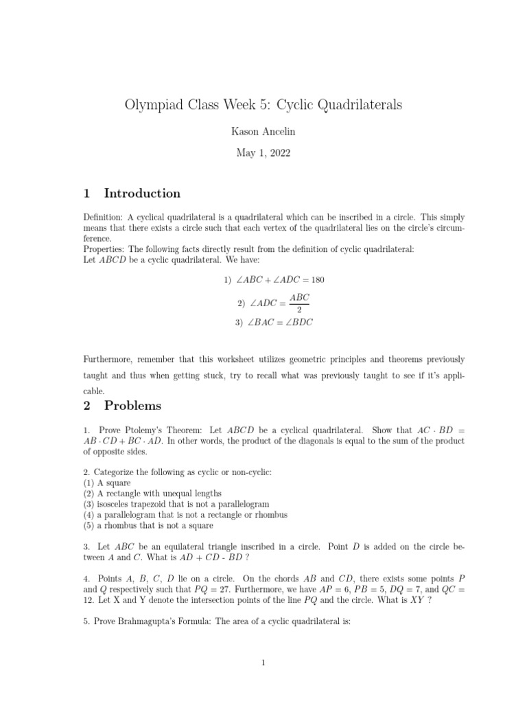 Cyclic quadrilaterals handout 2 | PDF | Rectangle | Circle