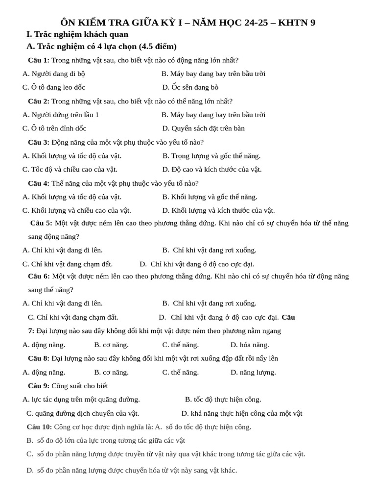 ÔN TẬP KTGK1-khtn9-24-25 | PDF