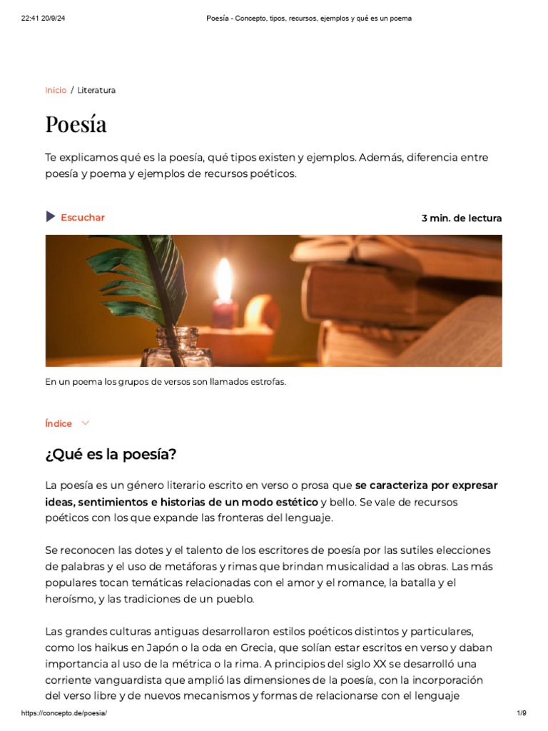Poesía - Concepto, Tipos, Recursos, Ejemplos y Qué Es Un Poema | PDF ...