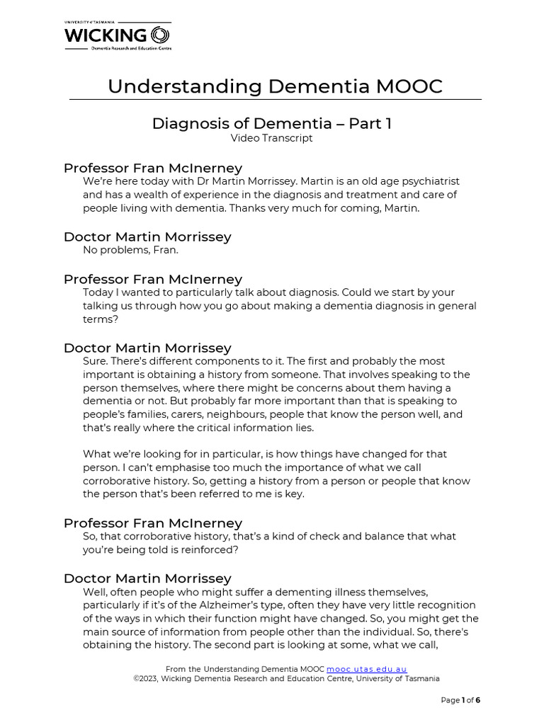 Understanding Dementia Diagnosis Steps | PDF | Dementia | Alzheimer's ...