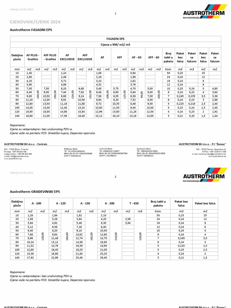 Cjenovnik 1 - Gradjevinski 16.04.24. | PDF