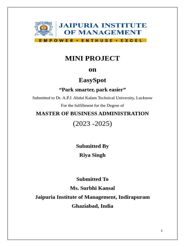 Riya Singh Mini Project Draft 2 | PDF | Parking | Internet Of Things