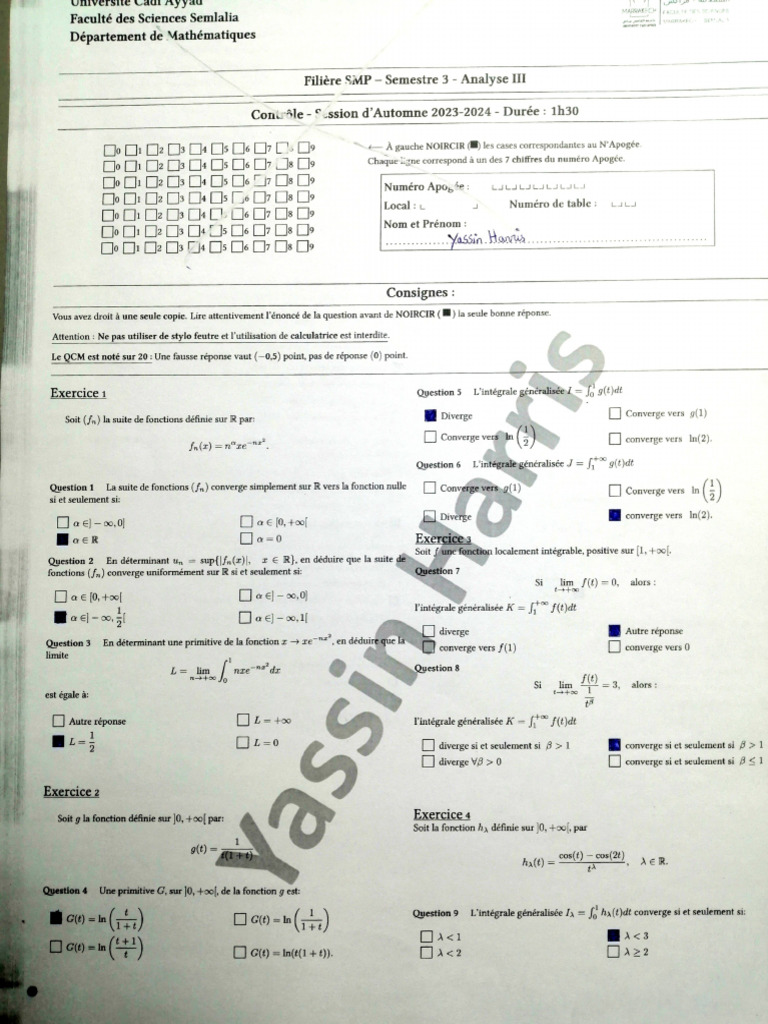 Corrigée CF Analyse3 2023-2024 | PDF