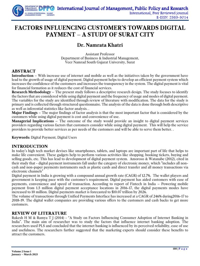 (108 116) +Factors+Influencing+Customer's+Towards+Digital+Payment+-+a ...