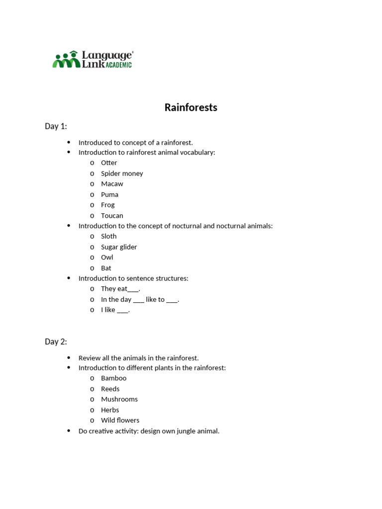 Rainforests Primary Plan | PDF