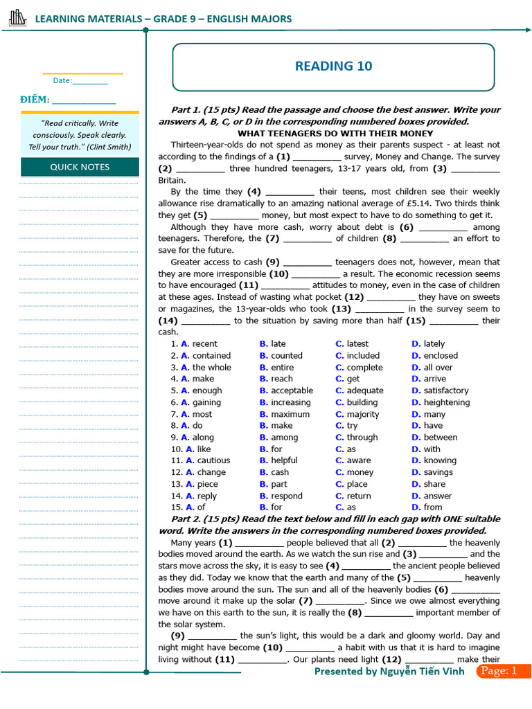 Grade 9 English Study Guide | PDF | Curriculum | Schools