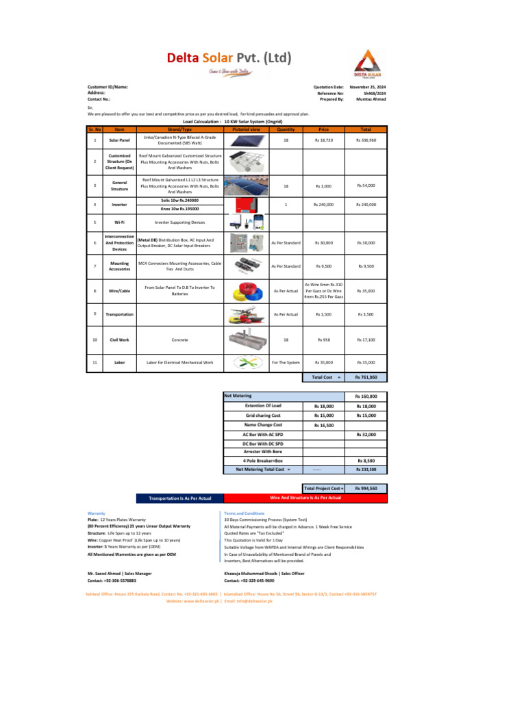 10 kw On Grid Quotation Netmetering | PDF | Power Inverter | Direct Current