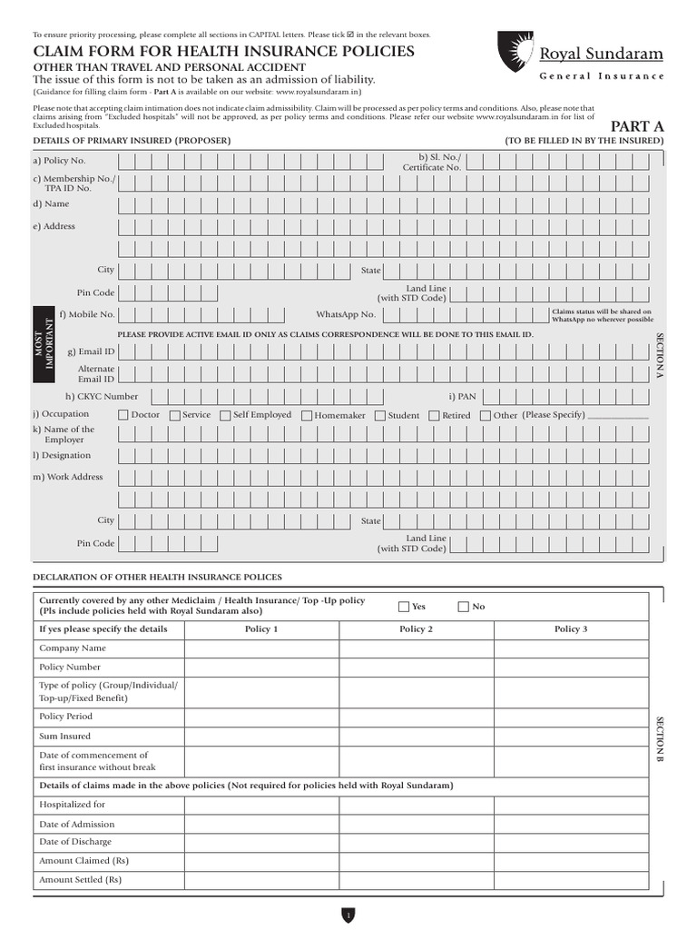 New Claim FORM | PDF | Receipt | Hospital