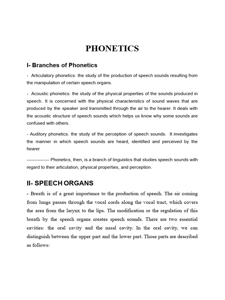 Branches of Phonetics and Speech Organs.docx | PDF | Phonetics | Speech